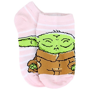 STAR WARS Little Girl's 5 Pack The Mandalorian Baby Yoda No Show Socks, Medium, Pink/Grey Heather