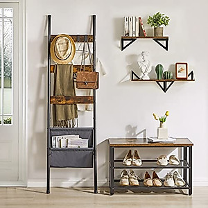 IBUYKE Blanket Rack Towel Rack Holder with Hooks Blanket Ladders Wall Leaning Metal Holder Rack for Living Room,Bathroom,Bedroom Home Decor Rustic Brown TTR001H