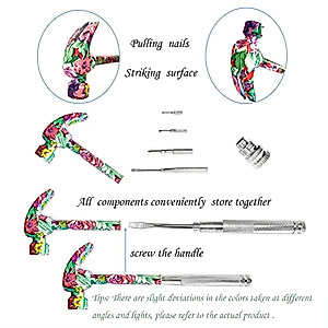 Multitool Hammer, All In One Screwdriver Hammer Tools Set with Screwdriver Anti-Slip Grip Handle Print Floral Hammer Screwdriver Tool Set Best Gift for Birthday Valentine's Mother's day (Pink)