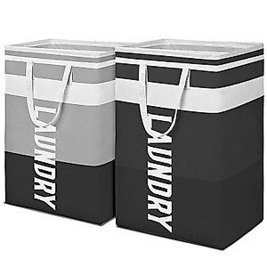 2-Pack 75L Laundry Hamper Collapsible Waterproof Laundry Basket with Easy Carry Handles Freestanding Tall Clothes Hampers for Laundry Bedroom Bathroom Black & Gray