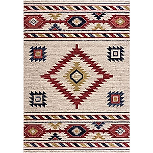 Abani Rugs Tribal Design Red & Beige Living Room Rug - Premium Southwestern Style Non-Shedding 5'3" x 7'6" (5x8) Area Rug