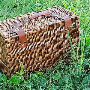 SatisInside Picnic Basket for 2 Wicker Picnic Set with Insulated Liner for Camping,Wedding,Valentine Day,Gift - Reinforced Handle, Coffee