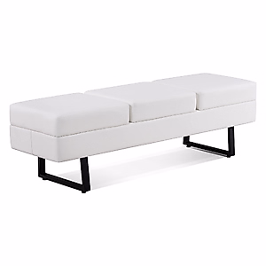 BarberPub Waiting Room Chairs, Heavy Duty Office Guest Reception Bench, Faux Leather Upholstered Lobby Chairs for Salon, Conference Room 7008 (Cream White)