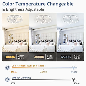 LEDIARY 20" Modern Ceiling Fans with Lights and Remote, Dimmable Low Profile Ceiling Fan, Flush Mount Ceiling Fan, Stepless Color Temperature Change and 6 Speeds - White