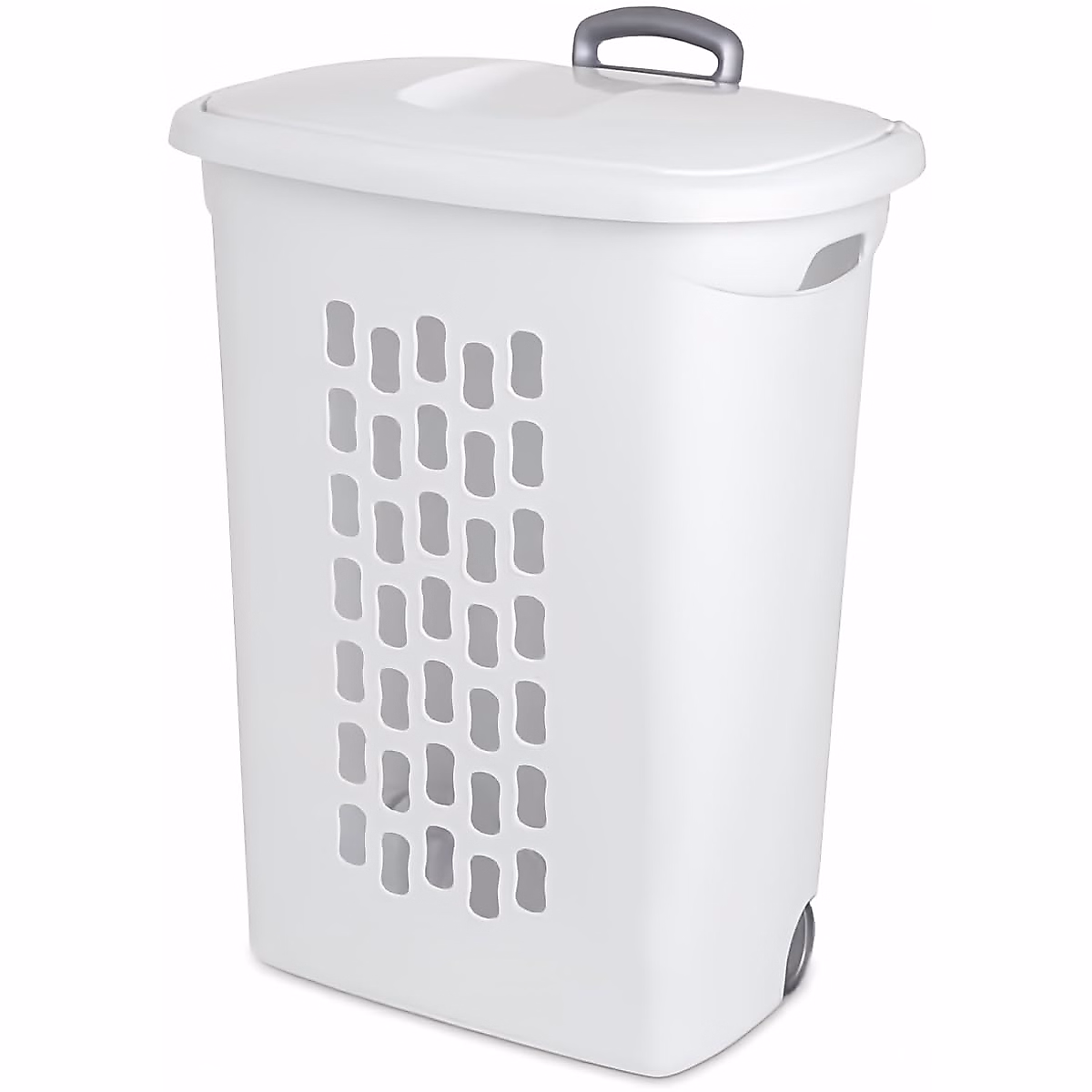Wheeled Laundry Hamper White with Retractable Handle Large Portable Rolling Laundry Basket With Lid For Dirty Clothes - Made In USA