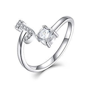 STARCHENIE Initial Ring for Women 925 Sterling Silver Letter J Alphabet Adjustable Ring Size 7