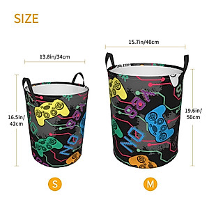 Gbuzozie Joysticks Gamepad Round Laundry Hamper Game Theme Storage Basket Toys Clothes Organizer Bin For Home Bathroom Bedroom Dorm Nursery, 62l