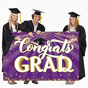 YQUQWN, Purple Graduation Banner Backdrop- Big, 72x44 Inch, Purple Graduation Decorations, Congrats Grad Banner for College Graduation Party Decorations 2024, Graduation Decorations Class of 2024