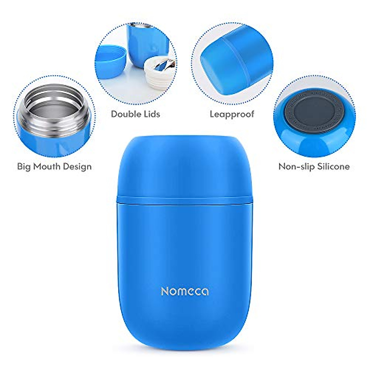 Nomeca Insulated Lunch Container Hot Food Jar 16Oz Thermos for Hot Food Stainless Vacuum Thermal Bento Lunch Box Soup Containers Wide Mouth with Spoon for Kids Adult Boys School Office Outdoor, Blue