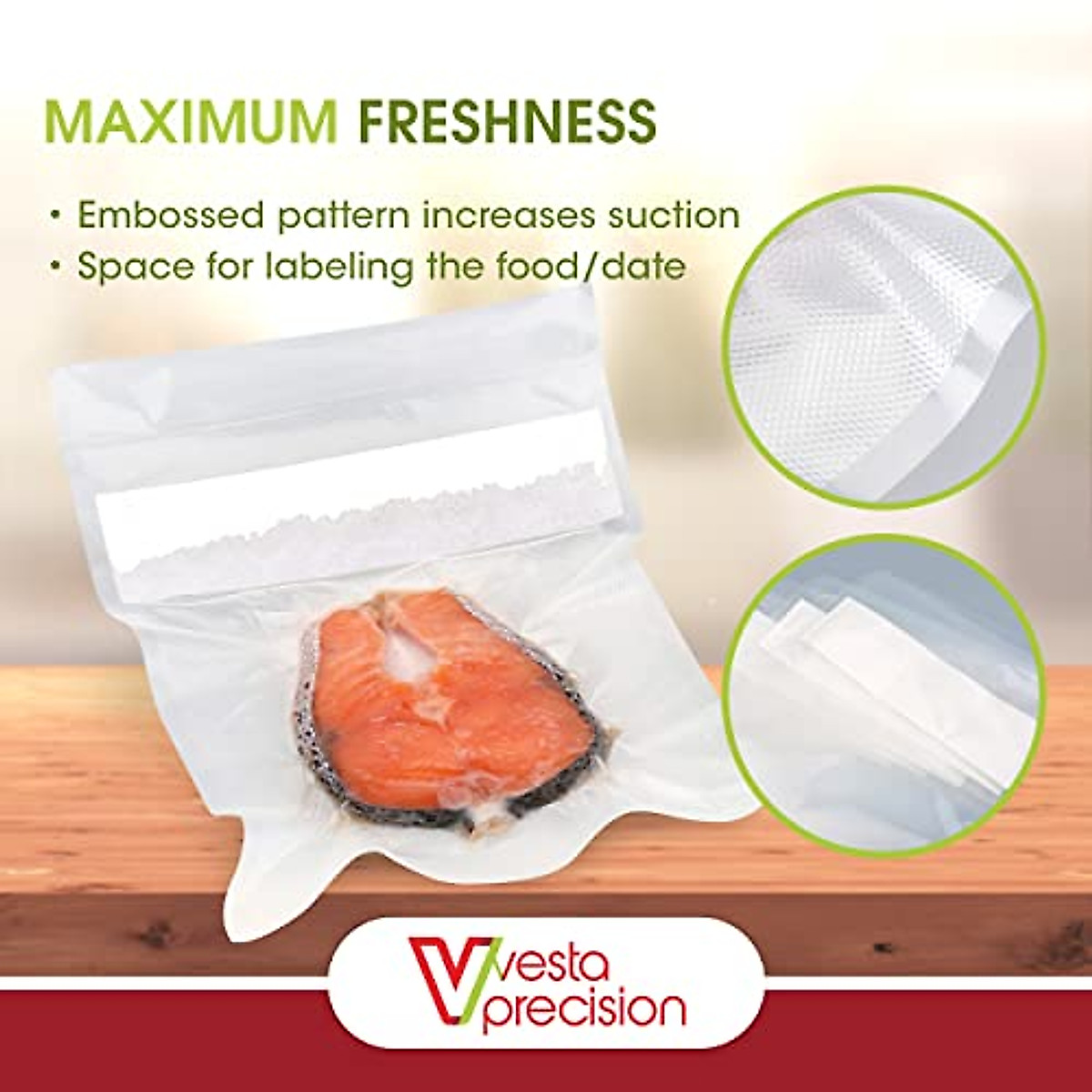 Vacuum Seal Pouches by Vesta Precision | Clear and Embossed Vacuum Sealer Bags | Liquid Block | 25 Vacuum Bags per Box (8x12)