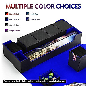 Scimi Trading Card Mat Case TCG Deck Case Holds 800+ Sleeved Cards for MTG, Uno, One Pice TCG, YuGiOh Cards, Sport Cards with TCG Deck Box and Strong Magnet Closure (Black/Blue)