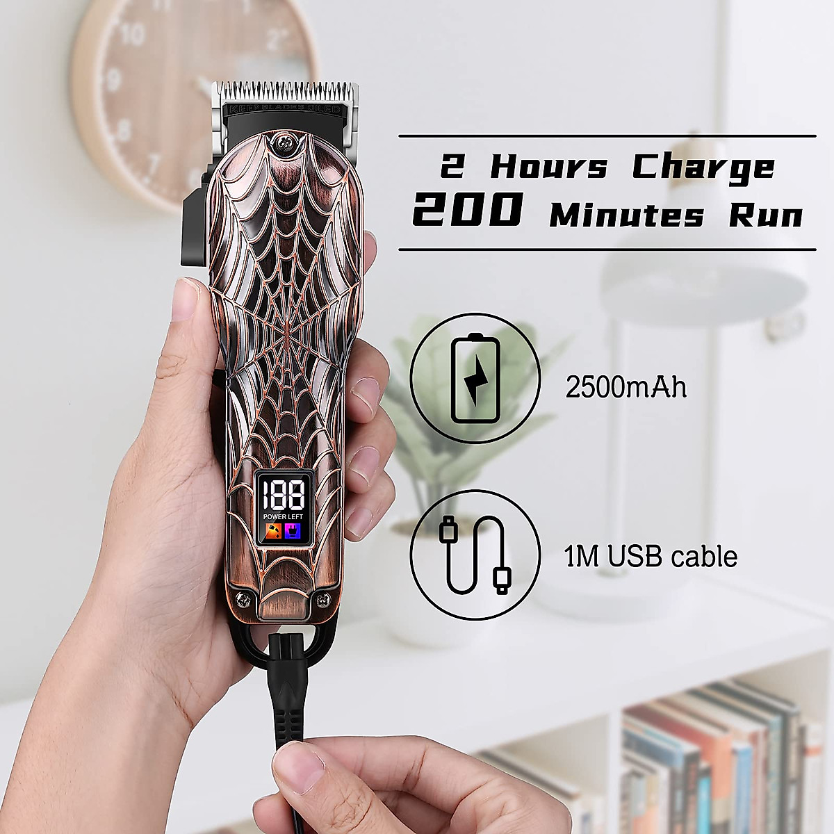 Hair Clippers Cordless Hair Trimmer for Men Barber Clippers with T-Blade Beard Trimmer 6 Guide Combs Fast-Charge, Haircut Machine for Barbers Family