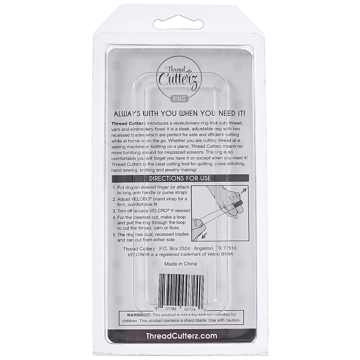 Thread Cutterz Patented Stainless Steel Ring Quick Thread, Yarn & Embroidery Floss Cutter with 3 Rows Clear Crystals - Pink