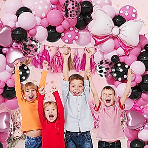Enanal Hot Pink Balloon Garland Arch Kit, Hot Pink and Black Balloons with Bow Foil Balloons for Princess Theme Party Supplies Girls Birthday Baby Shower Bridal Shower Decorations (pink)