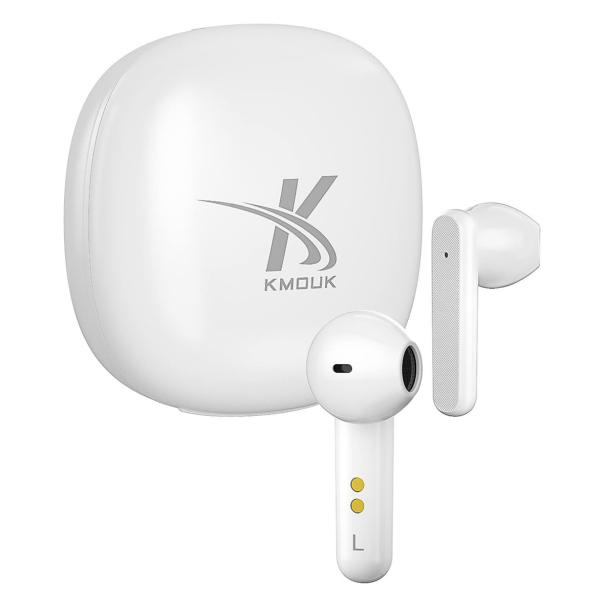 KMOUK True Wireless Earbuds, Qualcomm QCC3040 Bluetooth 5.2 Earbuds, IPX8 Waterproof Earphones, 4-Mic CVC8.0 Call Noise Reduction, 30H Playtime, in-Ear Stereo Headphones with Touch Control, White