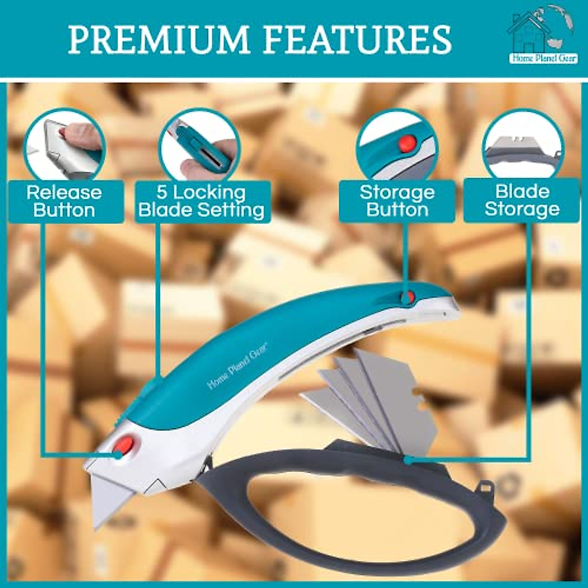 Box Cutter Retractable Utility Knife - Heavy Duty Box Cutter Knife Cardboard Cutter - Box Opener Razor Blades Utility Knife - Box Knife Carpet Cutter with 5 Sharp Blades