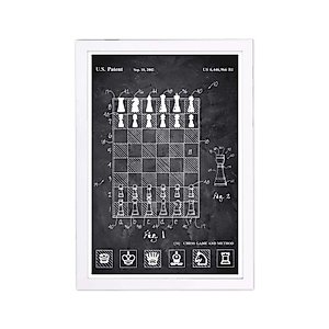 Wynwood Studio Entertainment and Hobbies Framed Wall Art Prints 'Chess Game and Method 2000 Chalkboard' Home Décor, 13" x 19", Black, White