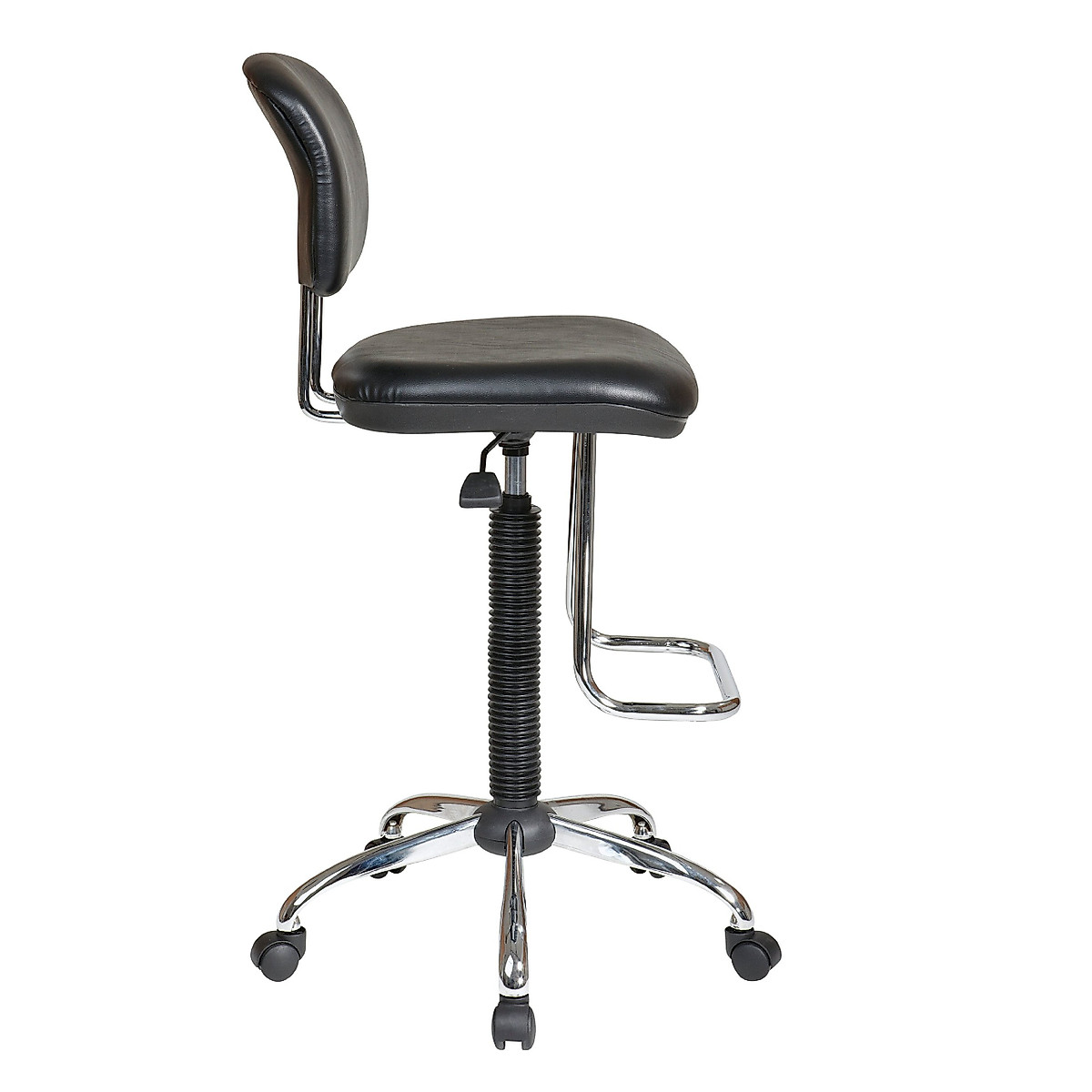 Office Star DC Series Pneumatic Drafting Chair with Vinyl Stool and Back, Heavy Duty Chrome Teardrop Footrest, Black