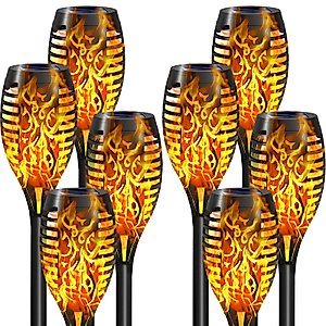 Walensee Solar Torch Lights with Flickering Flame, 8 Pack, 12 LED Tiki Mini Torch, Waterproof Solar Lights Outdoor, Landscape Decoration Lighting Dusk to Dawn Auto On/Off for Garden Patio Yard
