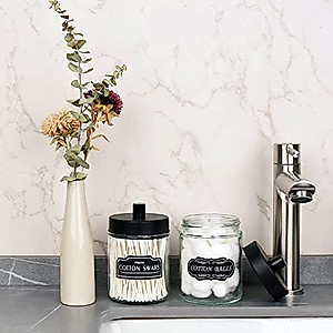Elwiya Bathroom Apothecary Jars Set, Farmhouse Decor Glass Dispenser Holder for Qtip- Rustic Vanity Organizer with Stainless Steel Lids for Cotton Swabs, Rounds, Bath Salts, Ball/Black, 2 Pack