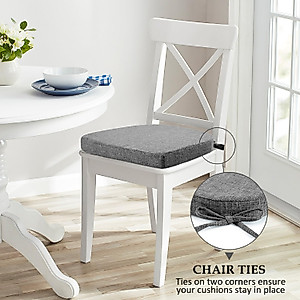 Wellsin Chair Cushions for Dining Chairs 4 Pack - Kitchen Chair Cushions with Ties and Non-Slip Backing - Dining Chair Pads 16"X16"X2", Dark Gray