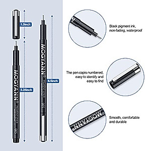Mogyann Drawing Pens Black Art Pens for Drawing 12 Size Waterproof Ink Pens for Artists Sketching, Manga, Writing