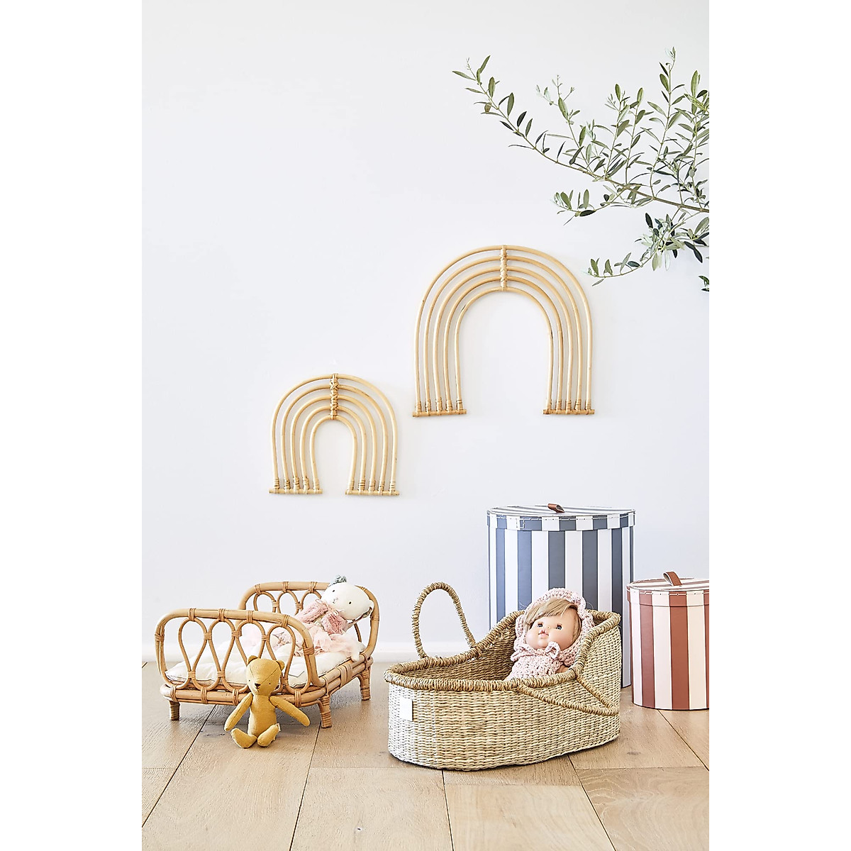 BEBE BASK Rattan Rainbow Nursery Decor Set of 2 - Handmade - Rainbow Decor for Girls Room - Wall Decorations