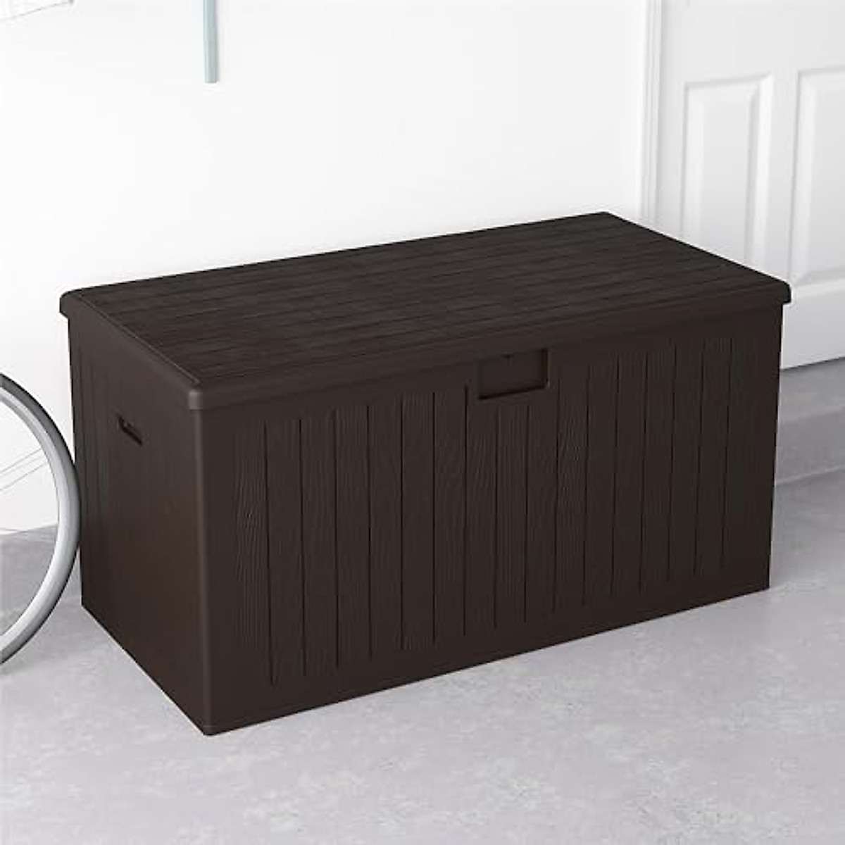 COSCO Large 150 Gallon Outdoor Storage Box with Storage Divider, Weather Resistant Resin, Dark Brown Finish - Ideal for Home Furniture and Outdoor Furnishings