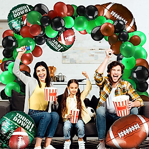 97 Pieces Football Balloons Set 6 Pieces Football Field Foil Balloons 90 Pieces Latex Balloons and Long Balloon Strip for Sport Themed Football Themed Birthday Party Decorations (Black, Green, Brown)