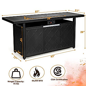 Tangkula 57 Inches Propane Fire Pit Table, Patiojoy 50,000 BTU Outdoor Rectangular FirePit Table, Auto-Ignition Patio Gas Fire Table with Lid and Lava Rocks for Backyard, Garden, Party (Black)