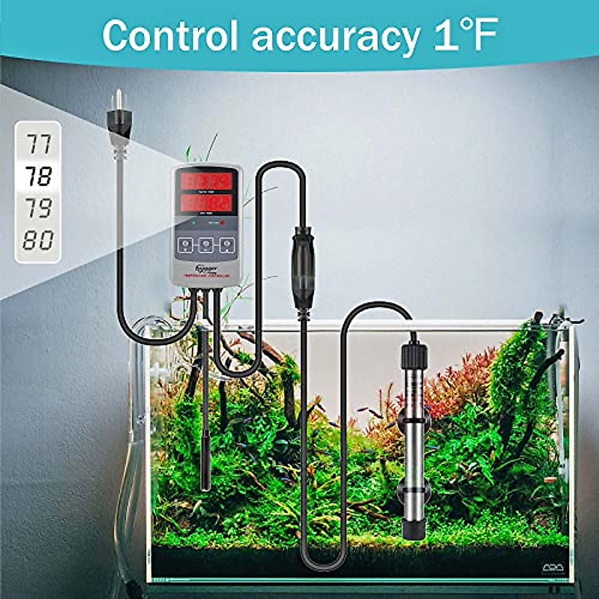 hygger Pinpoint Saltwater Aquarium Heater with Digital Thermostat IC Temp Controller, Titanium Tube Submersible Fish Tank Heater for Coral Reef 200 Watt