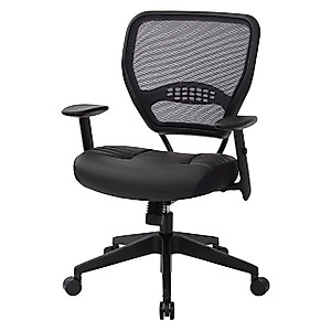 SPACE Seating Professional AirGrid Dark Back and Padded Black Eco Leather Seat, 2-to-1 Synchro Tilt Control, Adjustable Arms and Tilt Tension with Nylon Base Managers Chair