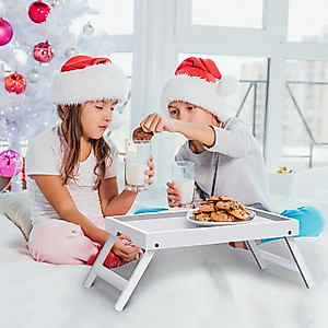 Artmeer Bed Tray Table with Folding Legs,Bamboo Breakfast in Bed for TV Table, Laptop Computer Tray,Eating,Snack Tray White 2 Pack(White)