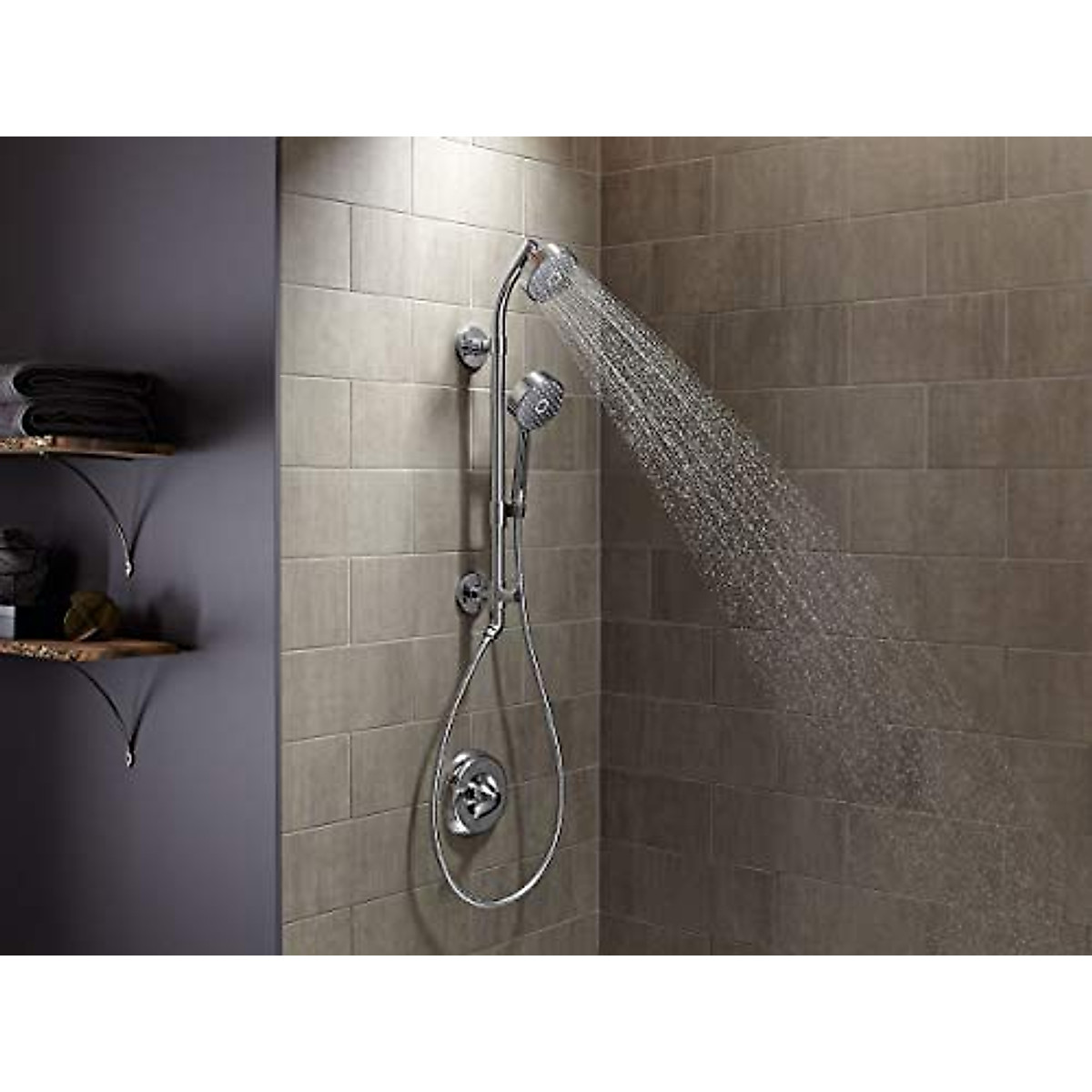 KOHLER 45906-BN HydroRail-S Shower Column, Shower Column for Fixed Showerhead, Adds Handshower Functionality, Vibrant Brushed Nickel