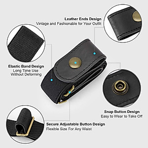 WERFORU 4 Pack No Buckle Show Belt for Men Buckle Free Stretch Belt for Jeans Pants 1.38 Inches Wide (C-Black+Coffee+Blue+Yellow, Suit for Pants Size 30"-48")