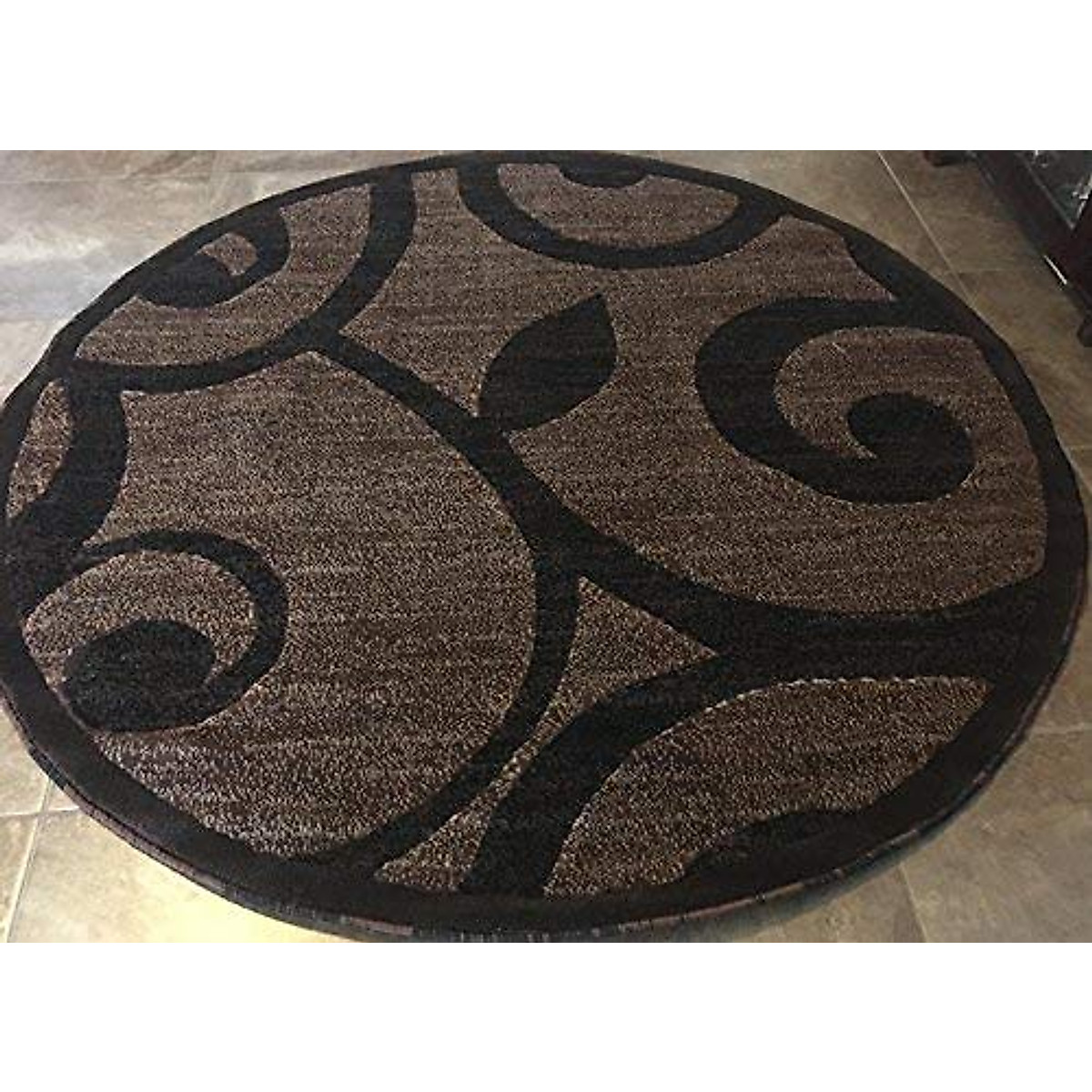 Modern Round Rug Brown & Black Americana Design 154 (5 Feet 3 Inch X 5 Feet 3 Inch Round)