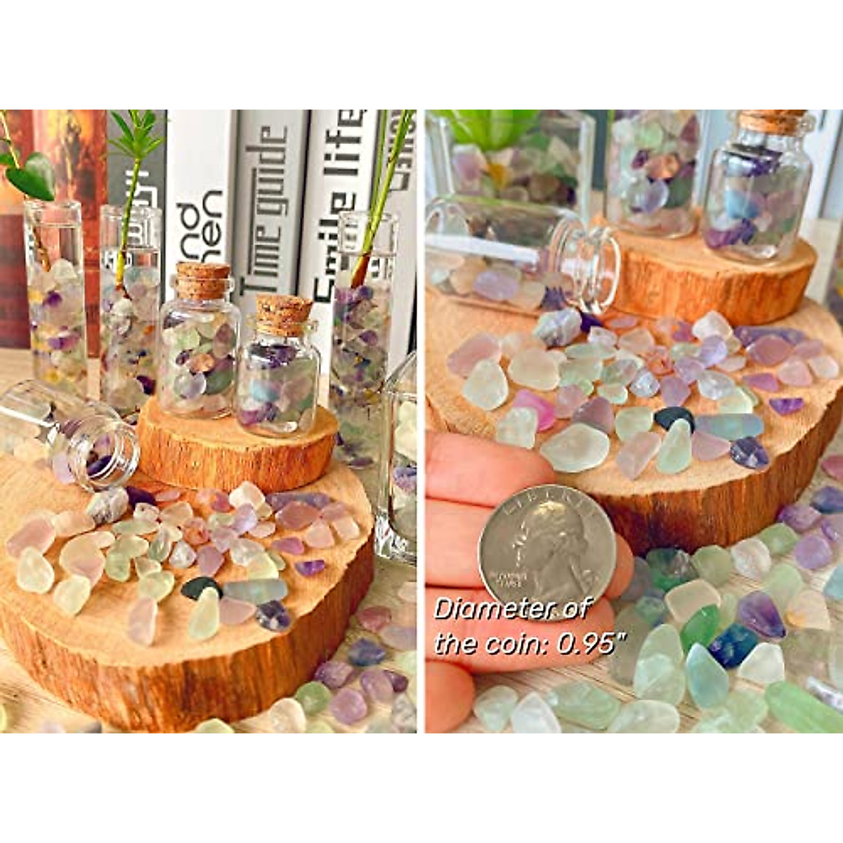 Fluorite Crystals Polished Gravel Aquarium Tumbled Stones Chips Stone Crushed Crystal Quartz Pieces Irregular Gem Rocks Home Decoration Tank Succulent Plants Vase Filler Bottom Ornament 0.55lbs