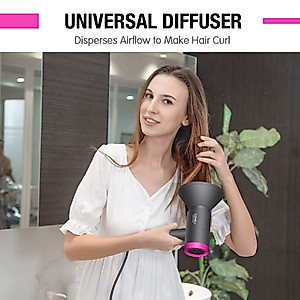 Hair Dryer CONFU Blow Dryer 1600W Ionic Hairdryer Portable Blowdryer with Diffuser Lightweight Quick Drying ETL Certified for Home & Travel (Dark Grey)