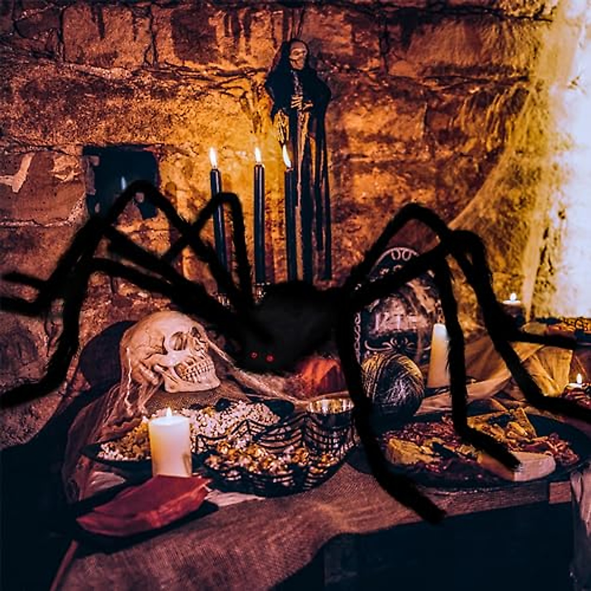 yosager 2 Pack Halloween Giant Spider Decorations, 6ft & 5ft Huge Foldable Hairy Scary Halloween Spider Prop, Black Spooky Spider for Indoor House Outdoor Yard Decorations