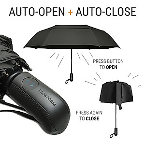 Prostorm Windproof Deep Dome Double Vented Travel Umbrella with Automatic Open & Close Pro Storm (Black)