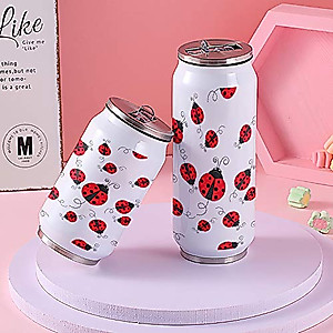 14oz Stainless Steel Tumbler with Lid & Straw-Double Wall Vacuum Insulated Travel Mug,Insect Theme Red Ladybugs Pattern Water Bottle Coffee Beverage Drinks Cup for Adults Kids