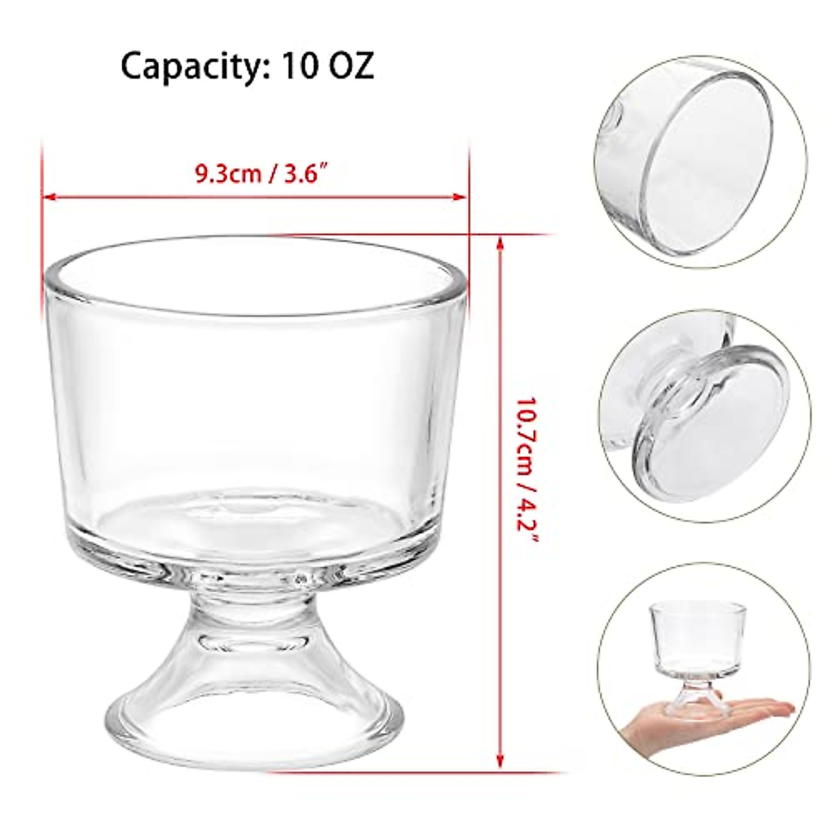 BSTKEY 6PCS Set 10 oz Glass Dessert Bowls/Cups, Cute Footed Dessert Bowls for Ice Cream Trifle Fruit Pudding Snack Salad Condiment Sundae Cocktail Drinks Party