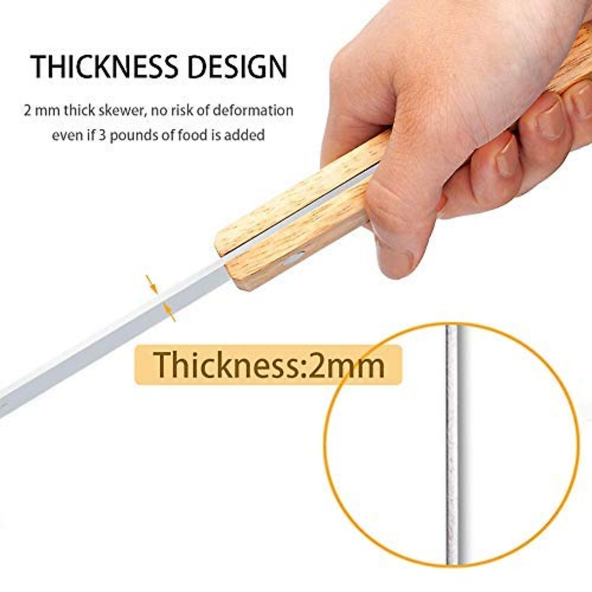 GOUTIME Kabob Skewers 23 Inch Long,1 Inch Wid Stainless Steel Grilling BBQ Skewer with Wood Handle for Making Koubideh Persian Brazilian Chicken Shrimp Kebab,Set of 7 with Bag