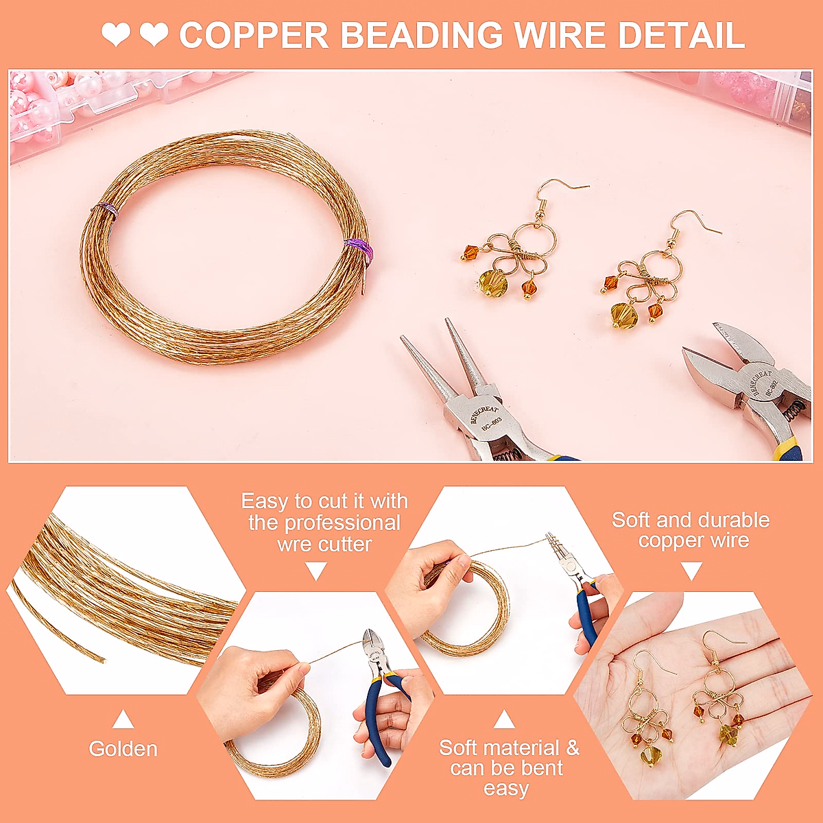 BENECREAT 20Ft Engraved Textured Brass Wire, 20 Gauge Jewelry Craft Copper Wire for Ring Making, Beading Wrapping and Other Jewelry Craft