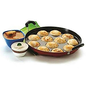 Non-Stick 12 Cavity Appam Patra Paniyarakkal,Nonstick cookware Appam Patra Paniyaram with Stainless Steel Without Lid 12 Cavity (Red with Handle)