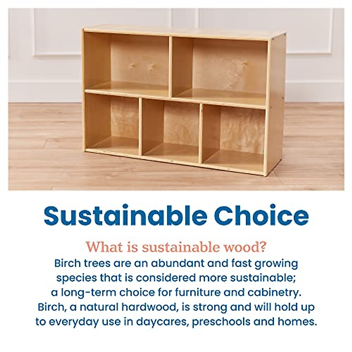 ECR4Kids Streamline 5-Compartment Storage Cabinet, 24in, Classroom Furniture, Natural