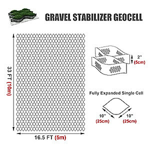 2" Thick Gravel Ground Grid 16.5ft x 33ft - Geo Grid Driveway Stabilization Grids, Gravel Retainer Grid 1885 LBS Per Sq ft, Geocell Geogrid for Walkway Driving RV Parking Slopes and Garden