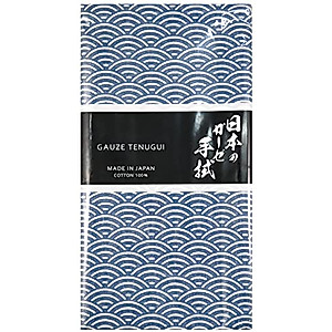 MIKURA Double Gauze Tenugui, Japanese Towel, Seigaiha (Navy)