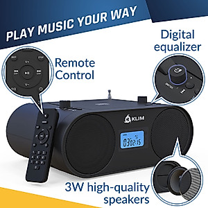KLIM Boombox B4 CD Player Portable Audio System + AM/FM Radio with CD Player, MP3, Bluetooth, AUX, USB + Wired & Wireless Mode, Rechargeable Battery + Remote Control, Autosleep, Digital EQ + New