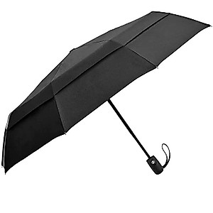 Brookstone Compact Umbrella with Flashlight for Dark Nights,Weather Resistant, Water Proof ,Light and Portable for Purse,Car,Backpack, Travel Size, Fits in Bag,Convenient & Led Flashlight, Automatic button to open and rotatable shaft handheld for easy gri